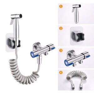 ZLOCYIVHE Toilet Bidet Sprayer kit Jet Spray for Toilet Portable Toilet Attachment Sprayer Bidet Sprayer kit for Toilet ABS 2m Hose Double Control Angle Valve for Sink,Brushed(Brushed)