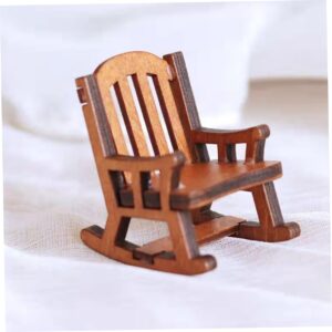 KONTONTY 2pcs Dollhouse Rocking Chair Living Room Chair Dollhouse Model Chairs Dolls Rocking Scene Mini Rocking Chair Fairy Garden Chair Doll House Rocking Chairs Retro Decor Birch Coffee