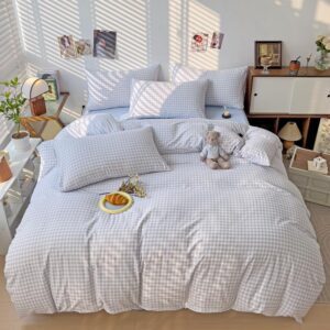 kimko washable cotton gray blue buffalo plaid duvet cover set,grid checkered bedding set with zipper,gentle,soft,home cozy and breathable 【3pcs:1 duvet cover+2 pillowcase】 (# 012, queen-79''x90'')