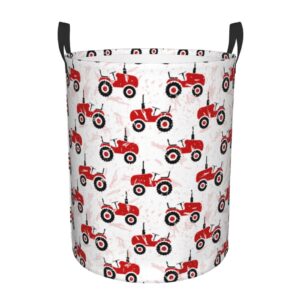 collapsible large laundry basket with handles - red wheeled tractors baby kids dirty clothes hamper, clothes hampers for bedroom aesthetic, nursery hamper