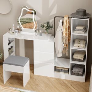 artethys vanity desk with mirror and lights white makeup desk with storage chair and drawers corner vanity table set with hanger and storage shelves