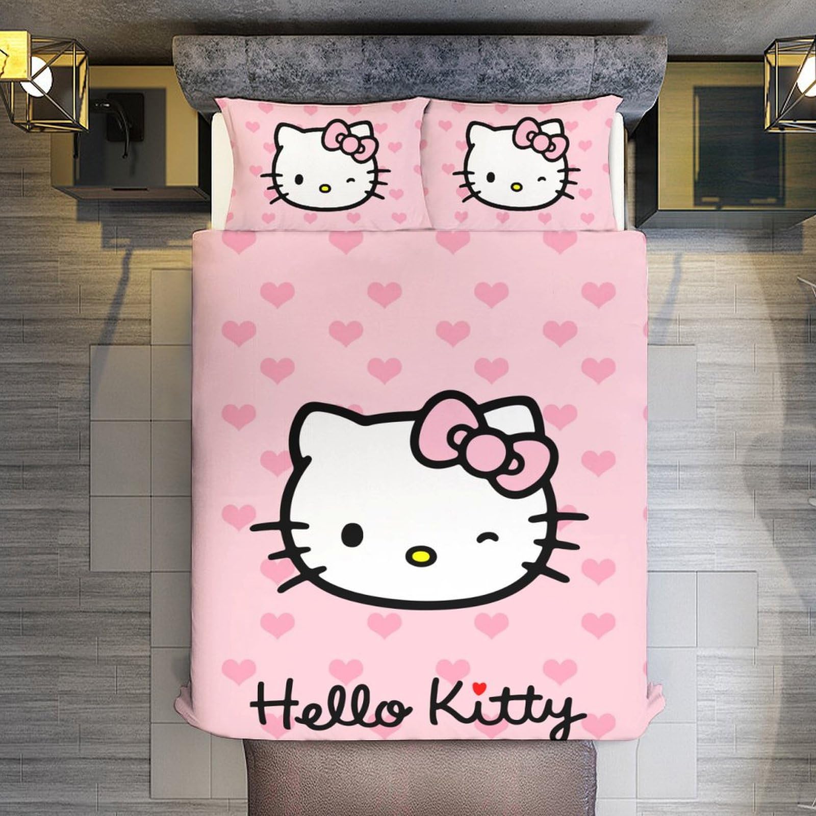 WNDKSQG Cartoon Bedding Set Kawaii Pink Cat Duvet Cover for Women Girls Cute Lightweight 3 Pieces Comforter Cover Sets with 1 Duvet Cover and 2 Pillowcases 218x177 cm