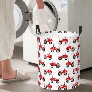 Collapsible Large Laundry Basket with Handles - Red Wheeled Tractors Baby Kids Dirty Clothes Hamper, Clothes Hampers for Bedroom Aesthetic, Nursery Hamper