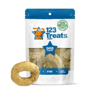 123 treats beef collagen bagel - (3 inches - 6 count) peanut butter flavor dog chews, natural high-collagen treats for dogs, long-lasting chew rings for all dog sizes