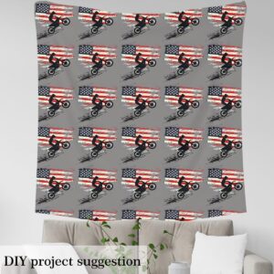 Erosebridal Dirt Bike Fabric by The Yard,Retro American Flag Decorative Fabric Upholstery Fabric,Extreme Sports Tie Dye Boys Upholstery Fabric,Biker Motorcycle Indoor Outdoor Fabric,Black Red, 1 Yard