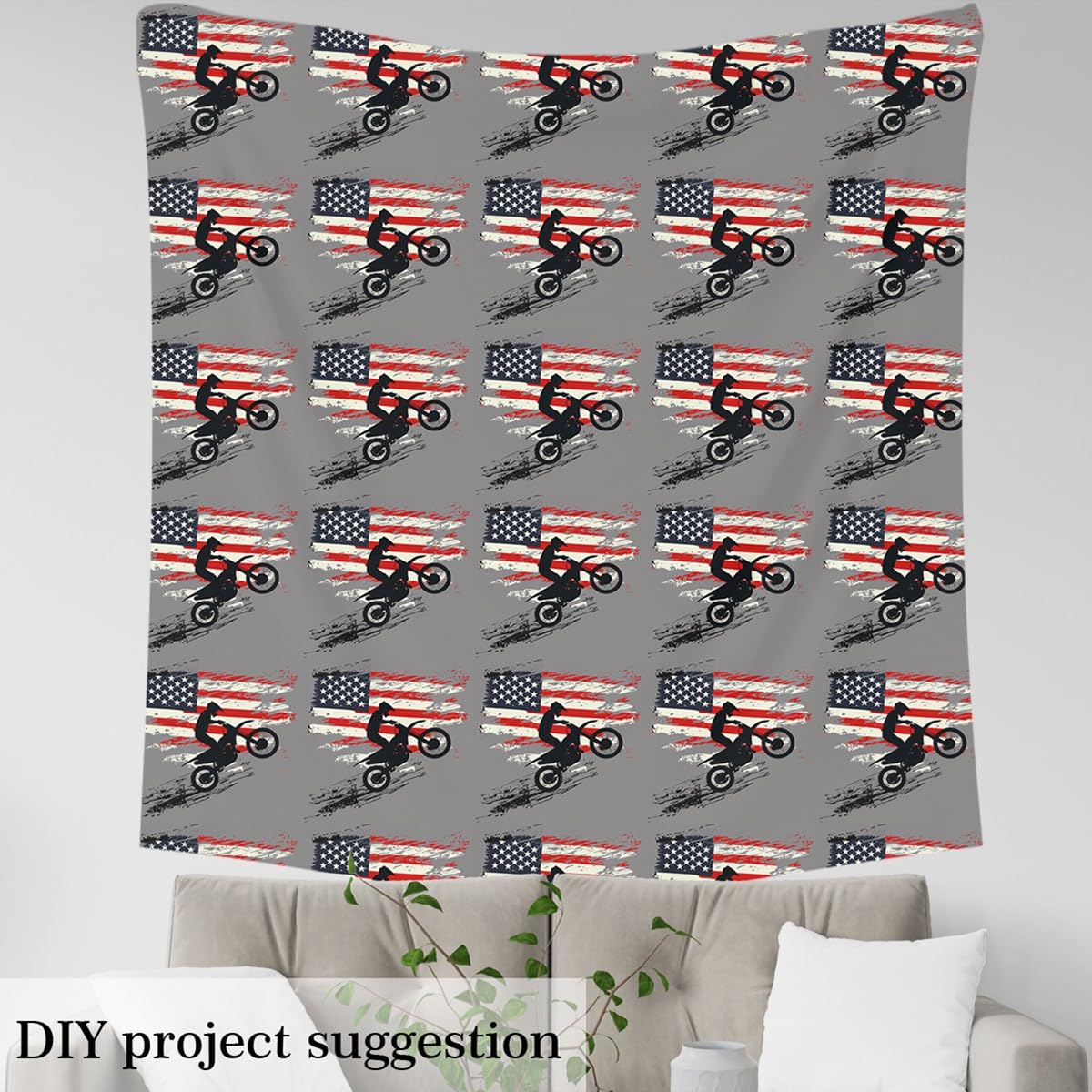 Erosebridal Dirt Bike Fabric by The Yard,Retro American Flag Decorative Fabric Upholstery Fabric,Extreme Sports Tie Dye Boys Upholstery Fabric,Biker Motorcycle Indoor Outdoor Fabric,Black Red, 1 Yard