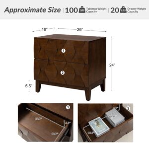 HULALA HOME Wood Nightstand Set of 2 with Charging Station, 2-Drawer Dresser with Wooden Legs, Mid-Century Modern Bedside Furniture, French-Style End Table for Bedroom or Living Room, Walnut