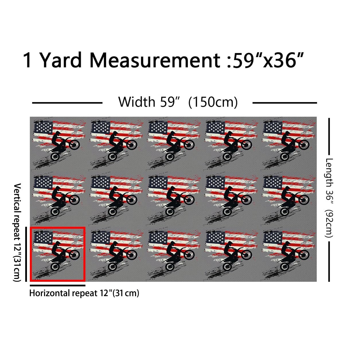 Erosebridal Dirt Bike Fabric by The Yard,Retro American Flag Decorative Fabric Upholstery Fabric,Extreme Sports Tie Dye Boys Upholstery Fabric,Biker Motorcycle Indoor Outdoor Fabric,Black Red, 1 Yard