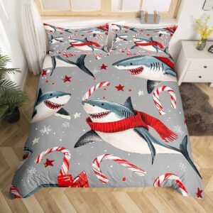 cartoon shark duvet cover full size christmas sweet candy bedding set 3pcs undersea marine fish comforter cover for kids bedroom decor cute star snowflake quilt cover(not comforter)