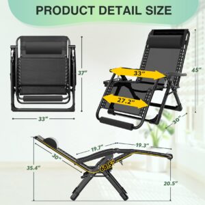 Suteck Oversized Zero Gravity Chair,33In XXL Outdoor Recliner Chair w/Removable Cushion&Headrest, Camping Lounge Chair w/Upgraded Lock&Footrest, Reclining Patio Chairs for Indoor Outdoor,500LBS