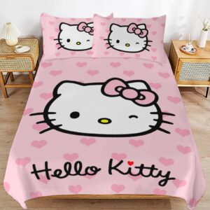 wndksqg cartoon bedding set kawaii pink cat duvet cover for women girls cute lightweight 3 pieces comforter cover sets with 1 duvet cover and 2 pillowcases 218x177 cm