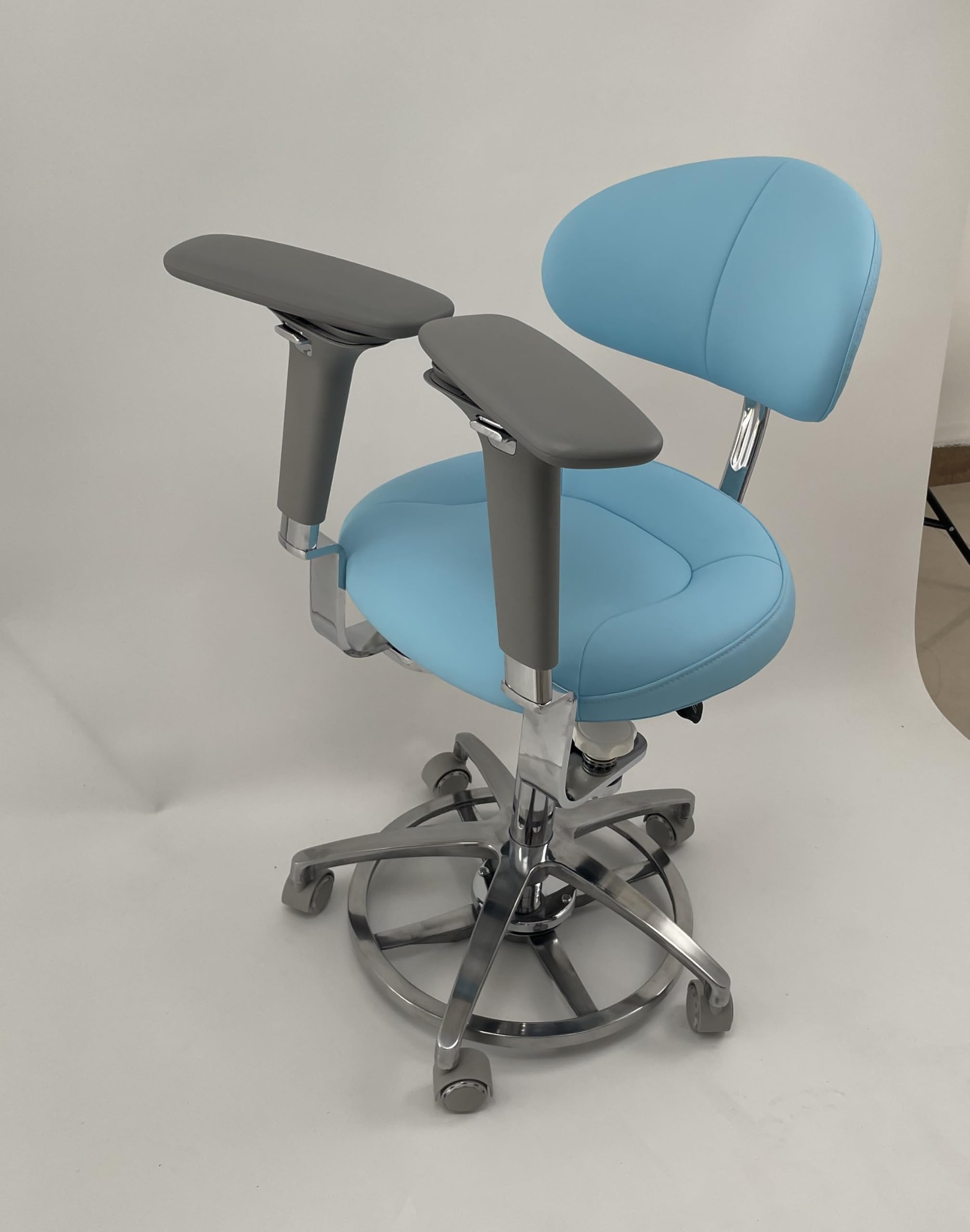 Ergonomic Dental Saddle Assistant Chair Stool with Rotatable 4D Armrest and Back Support for Microscope Operator in Dental Clinics,Luxury Aluminium Foot Operated Base (C10 Grey)