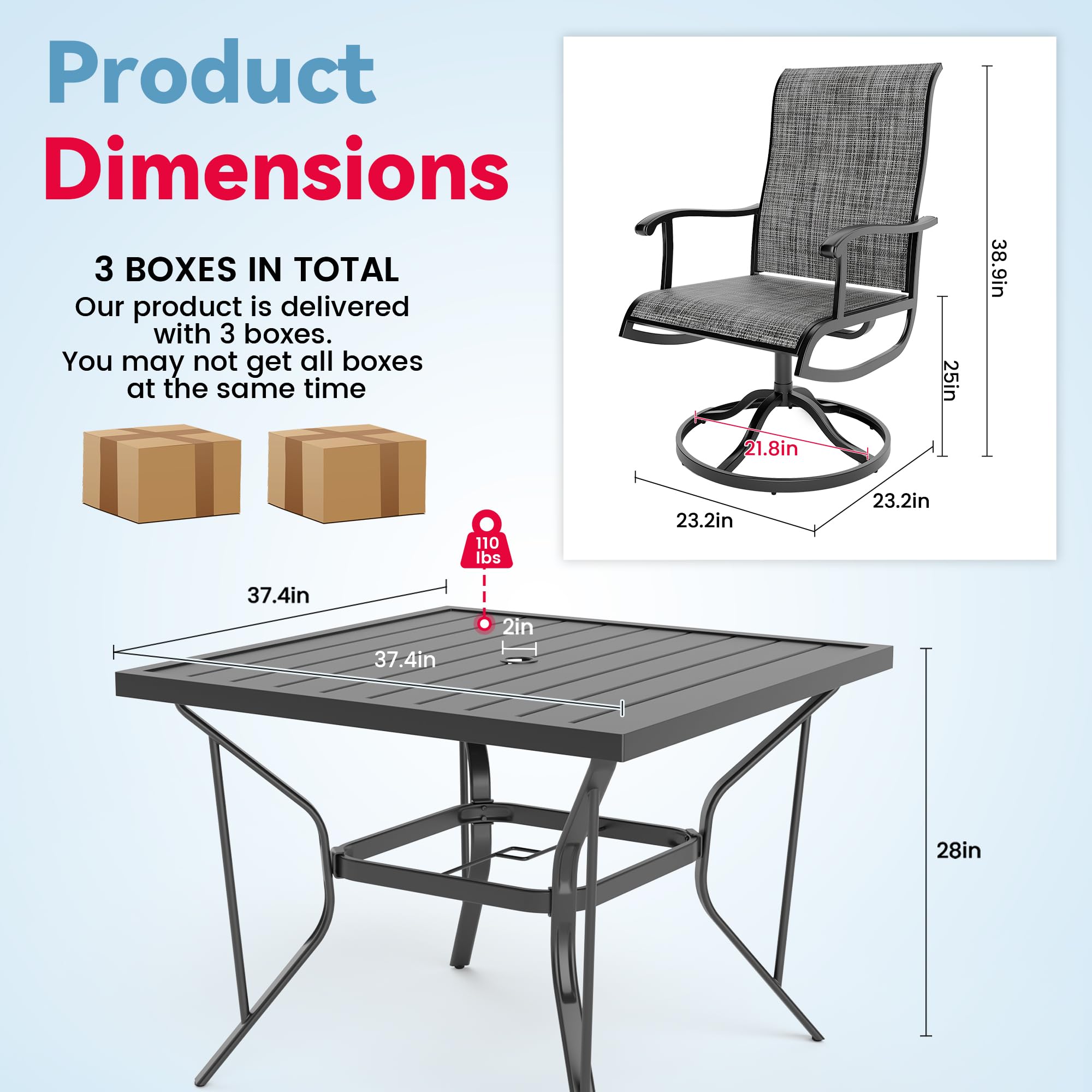 Pamapic 5 Pieces Patio Dining Set, Outdoor Dining Set All-Weather for Backyard Poolside Garden Deck, Modern Outdoor Table and Chairs Set with 4 Textilene Swivel Chairs,Gray