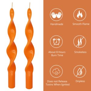 Orange Taper Candles Spiral Taper Candles 10 Inch Handmade Unscented 2pcs Candle Sticks Twist Candlesticks Twirl Candle for Wedding Thanksgiving Meditation Christmas