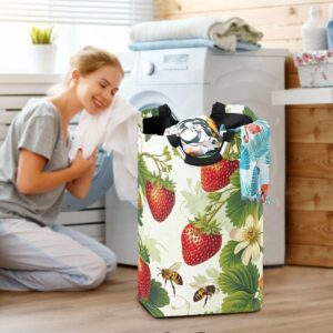 Kigai Collapsible Laundry Basket with Handles Strawberry Flower Large Waterproof Laundry Hamper Clothes Toys Organizer Portable Storage Bin for Nursery Home Decor