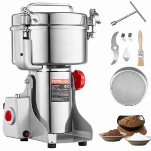 vevor 2500g electric grain mill grinder, high speed 3400w commercial spice grinders, stainless steel pulverizer powder machine, for dry grains spices cereals coffee corn pepper, swing type