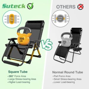 Suteck Oversized Zero Gravity Chair,33In XXL Outdoor Recliner Chair w/Removable Cushion&Headrest, Camping Lounge Chair w/Upgraded Lock&Footrest, Reclining Patio Chairs for Indoor Outdoor,500LBS