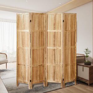 asnefeli 4 panel room divider, 5.6 ft folding privacy screen room divider, partition divider for room separation, room partition separator, wooden room divider screen for home office bedroom (natural)