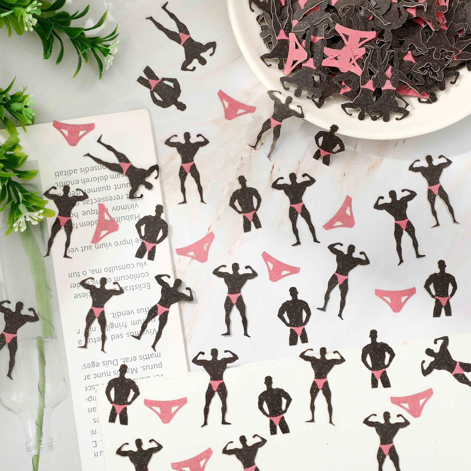 Whaline 300Pcs Bachelorette Party Table Confetti Funny Male Confetti Black Pink Table Centerpiece For Bridal Shower Party Decoration