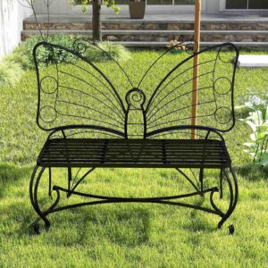 matonell butterfly cast metal garden bench, outdoor bench patio seat, park bench outdoor seating for garden, yard, park, entryway