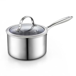 cooks standard stainless steel saucepan with lid, multi-ply clad sauce pot 3-quart, silver