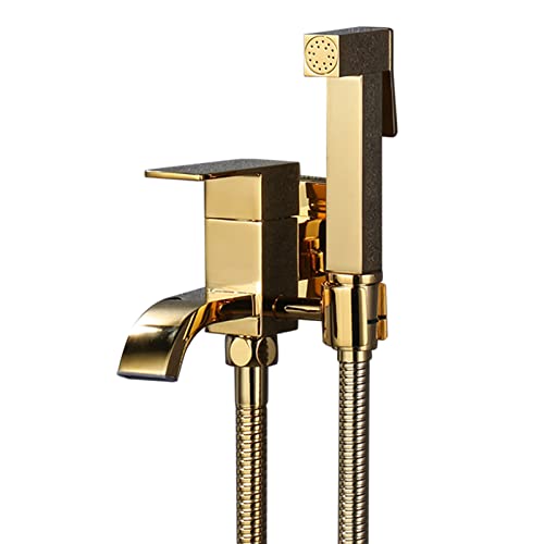 ZLOCYIVHE Hand Held Bidet Sprayer for Toilet Hand Shower for Toilet Set Bidet Shower Head Attachment Gold Brass Cold Water Faucet Wall Mounted Cloth Diaper Sprayer Kit,1.5m(1 m)