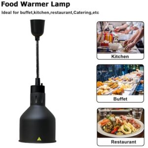 Hanging Food Heat Lamp, 250 Watts Food Warmer Light Buffet Heating Food Lamps Commercial for Fried Food (60-180cm),Black