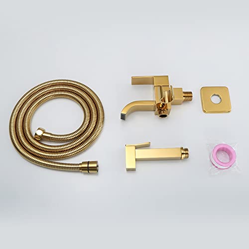 ZLOCYIVHE Hand Held Bidet Sprayer for Toilet Hand Shower for Toilet Set Bidet Shower Head Attachment Gold Brass Cold Water Faucet Wall Mounted Cloth Diaper Sprayer Kit,1.5m(1 m)