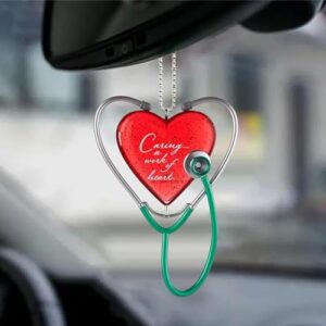 UPHIGHER Caring Heart Stethoscope Christmas Ornament Appreciation Gift for Doctor Nurse Caregiver Healthcare Themed Christmas Tree Decor