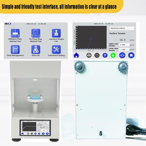 VTSYIQI Interfacial Tension Measurements Professional Surface Tension Meter Liquid Interfacial Tensiometer Du Nouy Ring Method with 0 to 1000 mN/m Accuracy 0.1mN/m Platinum Loop for Oil Paint Industry