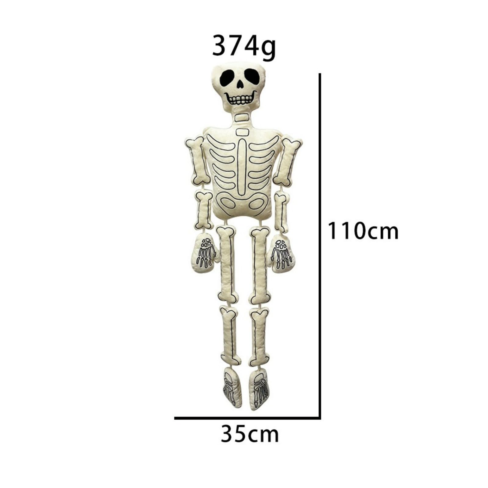 bigmon: 43 inch Skull and White Bones; Head Structure of White Bone Man; Stuffed Plush Toys; Halloween Plush Skeleton (110cm); Shelf Decoration, Handmade Halloween Decorations, Plush Skeleton Dolls