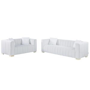 KIVENJAJA 2 Piece Living Room Furniture Set, Including Loveseat and 3-Seater Sofa Couch with Channel Tufted Velvet Fabric, 4 Pillows for Bedroom Apartment, White