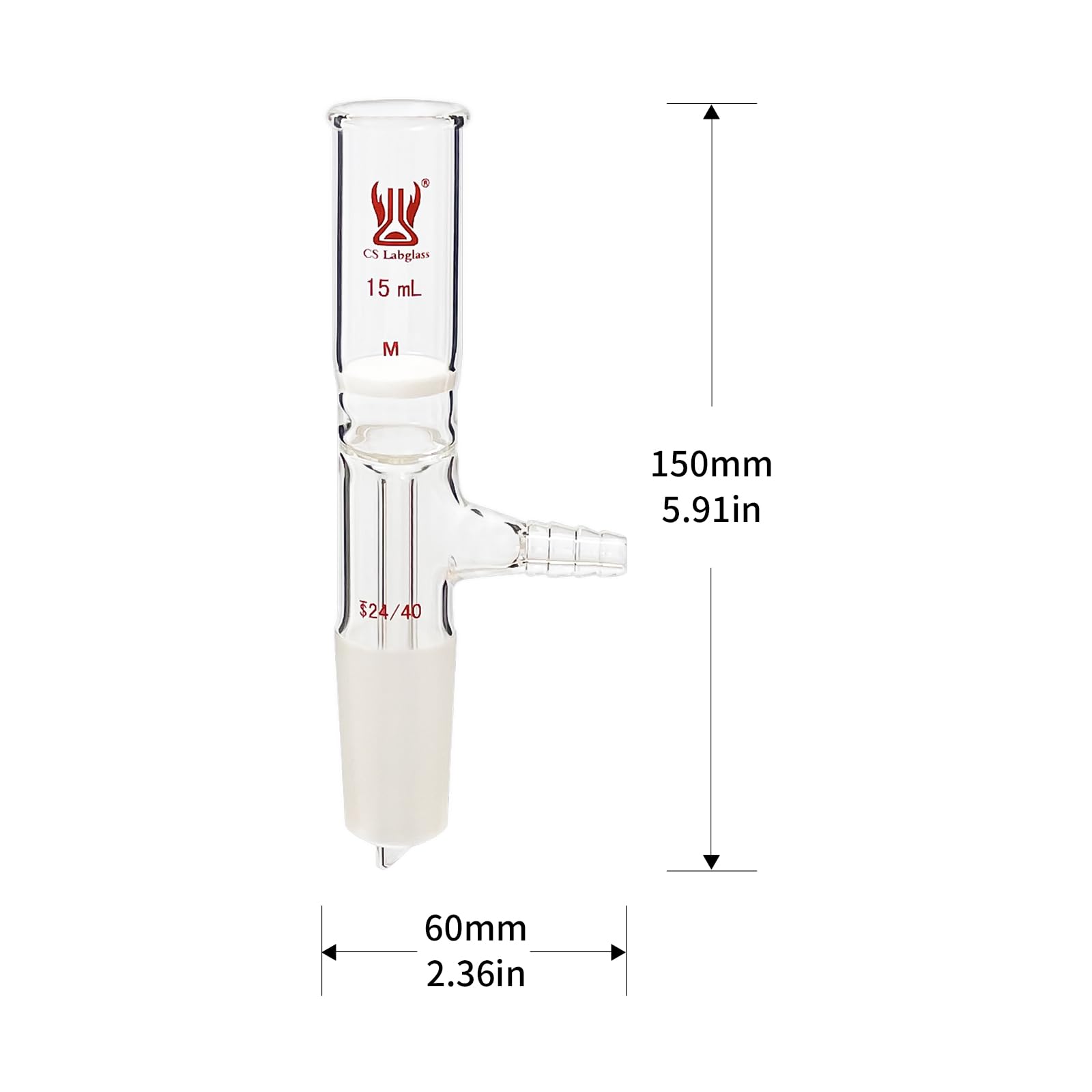 CS Labglass Borosilicate Glass Buchner Filtering Funnel 15ml with Fine Frit (G3), Glass Buchner Filter Funnel with 24/40 Standard Taper Inner Joint and Vacuum Serrated Tubulation (15mL)