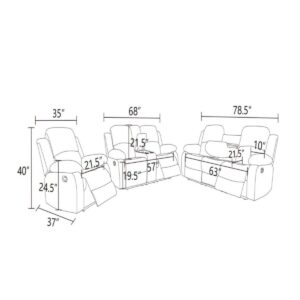 UOCFYK Lounge Comfy Linen Manual Reclining Sectional Sofa Modern Couch for Small Living Room/Dorm/Bedroom/Office/Apartment for Small Spaces, (Grey/White, Three-Piece)