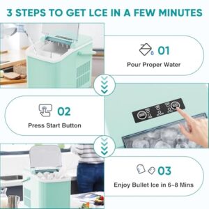 Ice Maker, Portable Countertop Icemaker Machine, Self Cleaning Quiet 2 Sizes Bullet Cubes Makers, 9 Cubes in 6 Mins, 26.5lbs/24Hrs with Ice Scoop, Basket and Handle for Home Kitchen Party (Green)