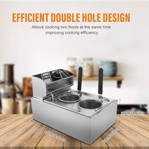 2 Hole Noodle Cooking Machine,deep Fryer with Basket,1500W Freidora De Aceite,Detachable Large Capacity Stainless Steel Countertop Electric Oil Fryer with Temperature Control for Restaurant Or Home