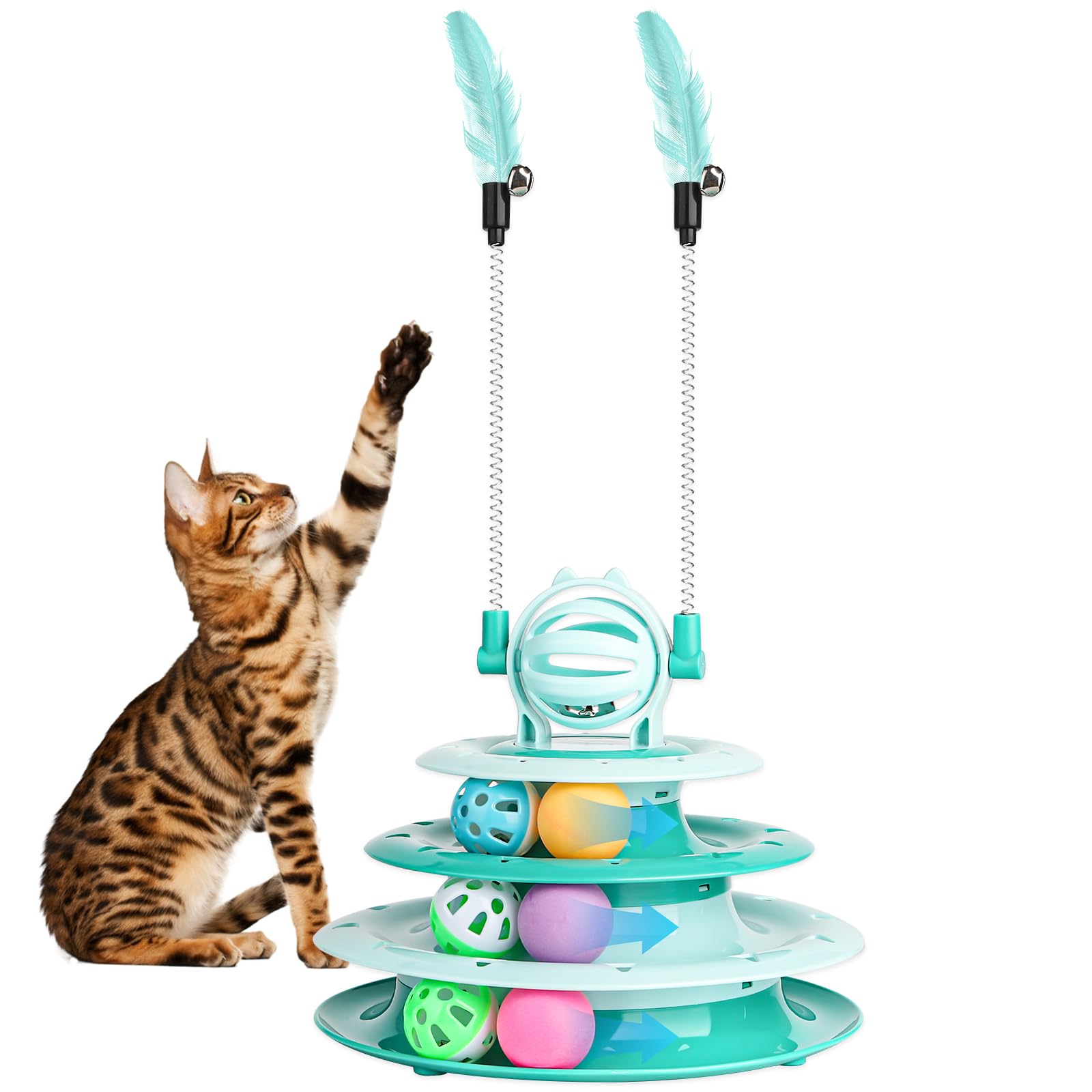 Goosheep Cat Toys Interactive Cat Toys for Indoor Cats Kitten Toys Interactive Cat Toy Cat Puzzle Toy Cat Ball Toy with 2 Cat Teasers (Green)