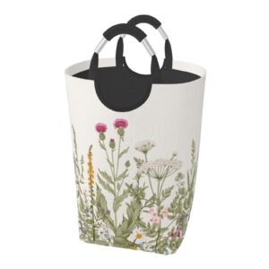 tounheya vintage floral plants laundry basket wild flowers herbs foldable laundry hamper collapsible laundry baskets with handles clothes hamper laundry tote bag for dorm family storage bin 50l