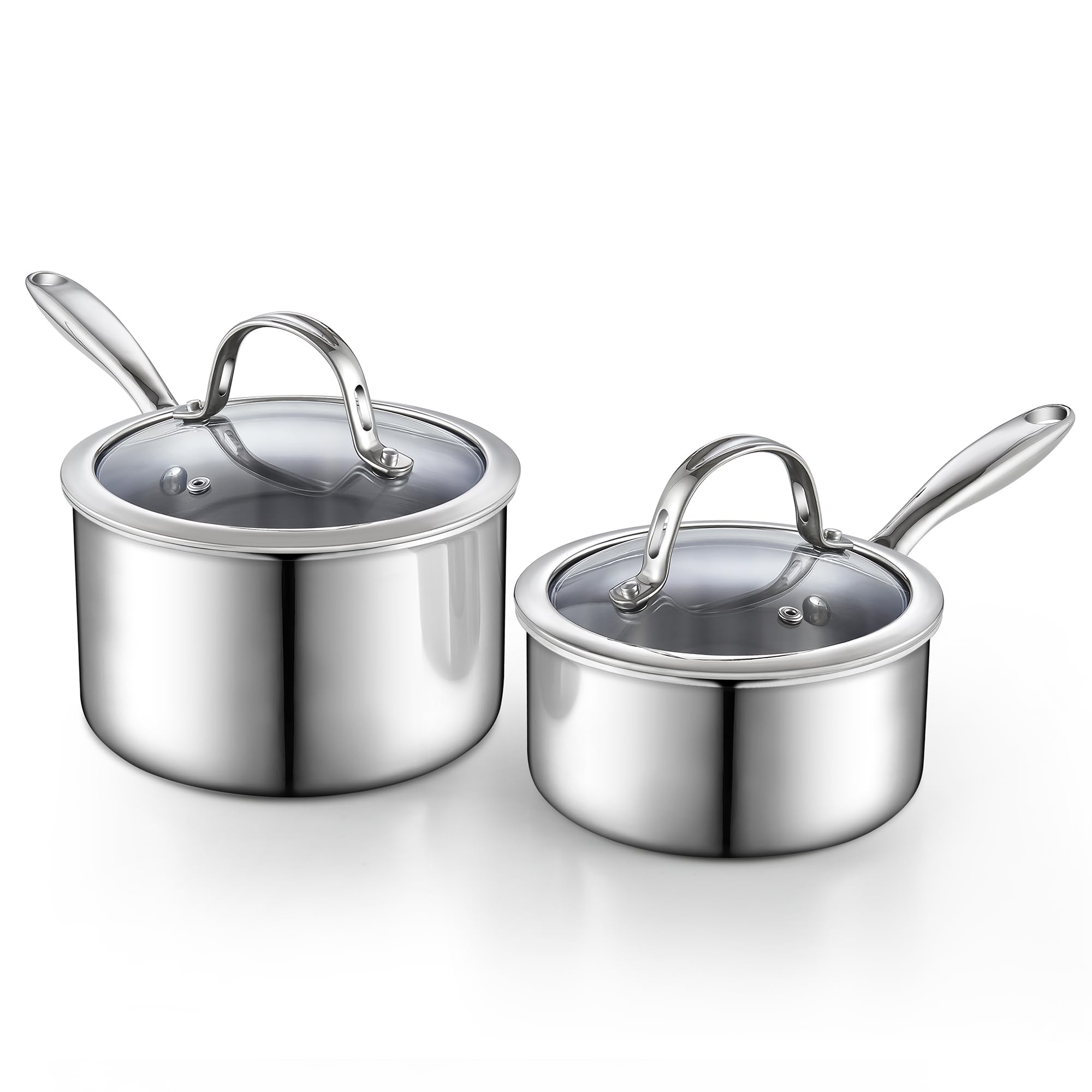 Cooks Standard Stainless Steel Saucepan Set 1.5 and 3 Quart, Multi-Ply Clad Sauce Pot With Glass Lid, Silver