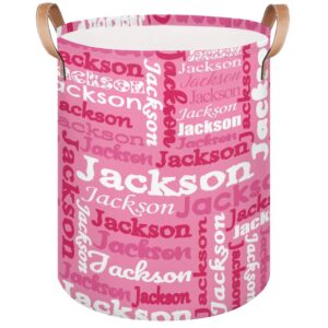 spyorbkx custom laundry basket with name, personalized baby laundry hamper for bedroom bathroom, round storage basket with handle for men women rose pink