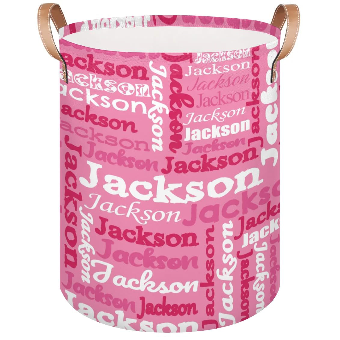 SPYORBKX Custom Laundry Basket with Name, Personalized Baby Laundry Hamper for Bedroom Bathroom, Round Storage Basket with Handle for Men Women Rose Pink