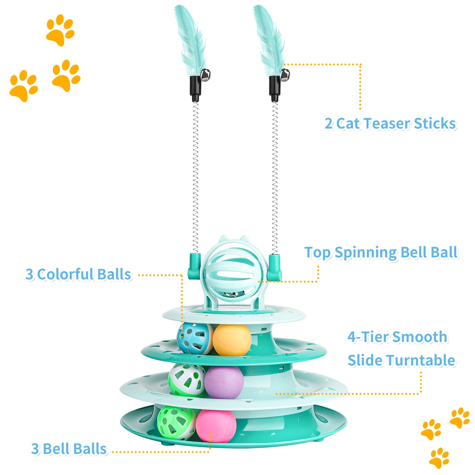 Goosheep Cat Toys Interactive Cat Toys for Indoor Cats Kitten Toys Interactive Cat Toy Cat Puzzle Toy Cat Ball Toy with 2 Cat Teasers (Green)