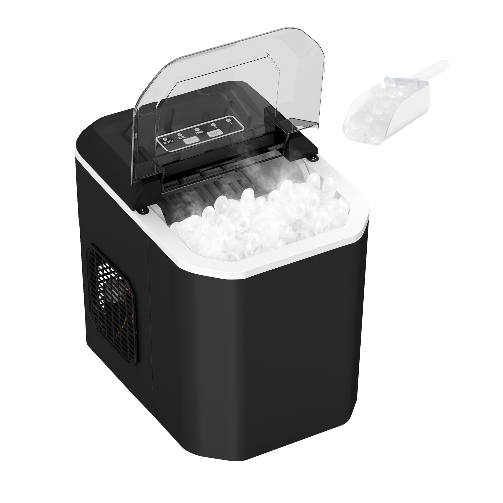 E-Macht Ice Maker Countertop, 2 Sizes of Bullet Ice, Portable Ice Machine with Self-Cleaning, 9 Ice Blocks in Only 6 Minutes, 27lbs/24H for Home Kitchen Office Party