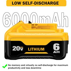 Xmenany 2-Pack 20V MAX 6.0Ah Replacement for DEWALT 20V Battery and Charger Combo,12V/20V DCB112 Station Kit,6.0Ah Lithium-Ion Battery Extra Long Run Time