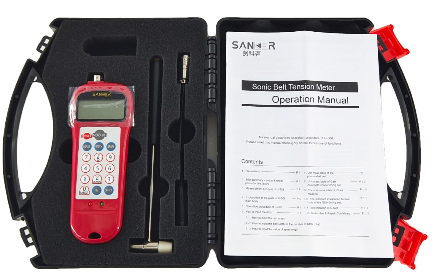 QIUSUO Sonic Belt Tension Gauge/Meter or Most Types of Belts with Frequency Range 10Hz to 5000Hz and Tension Range 0.01 to 99900N Data Storage Function Adjustable Probe