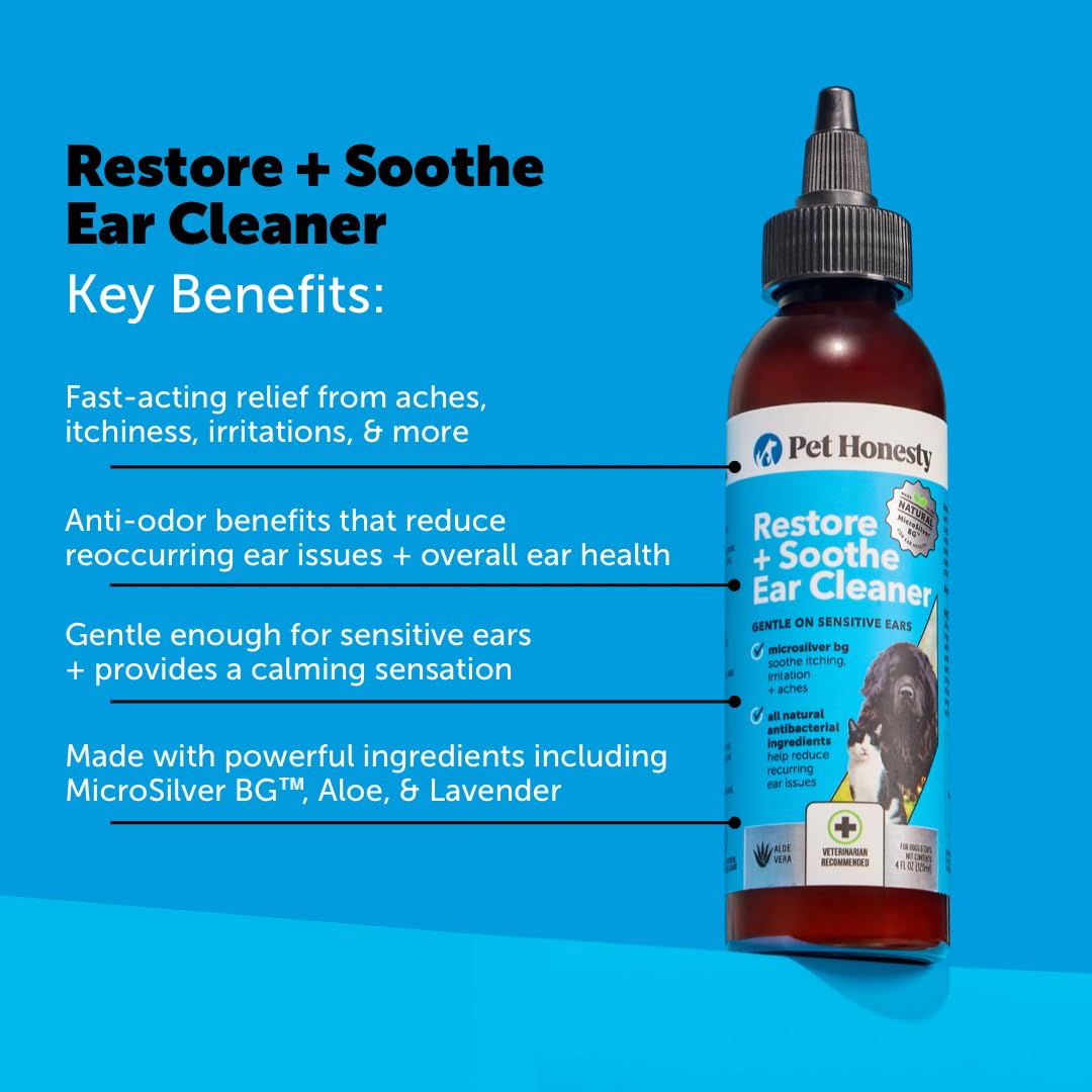 Pet Honesty Restore + Soothe Ear Cleaner for Dogs & Cats (Aloe Vera) 4oz + Multivitamin Dog Supplement with Glucosamine, Probiotics, Omega Fish Oil for Skin and Coat Allergies (Chicken 90 ct)