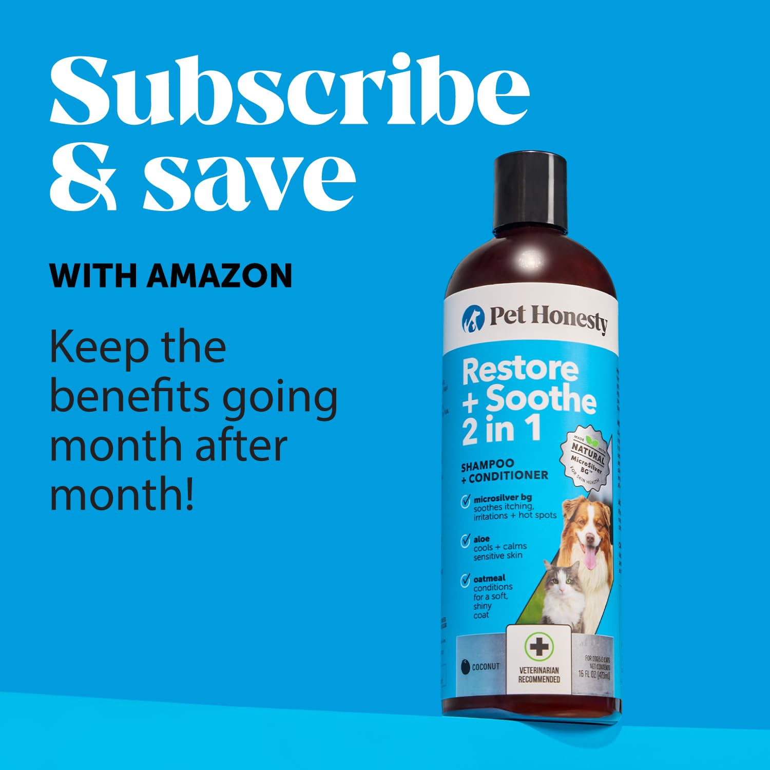 Pet Honesty Restore + Soothe 2 in 1 Shampoo + Conditioner for Sensitive Skin for Dogs & Cats (Coconut) 16oz + Multivitamin Dog Supplement with Glucosamine, Probiotics, Omega Fish Oil for Skin and Coat