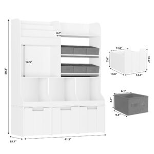 BOTLOG 50.2" Toy Organizers and Storage with Rolling Drawers, Kids Bookshelf and Toy Storage with 6 Fabric Drawers, Floor Storage Cabinet Toy Chest for Kids Room, Playroom, White, Modern