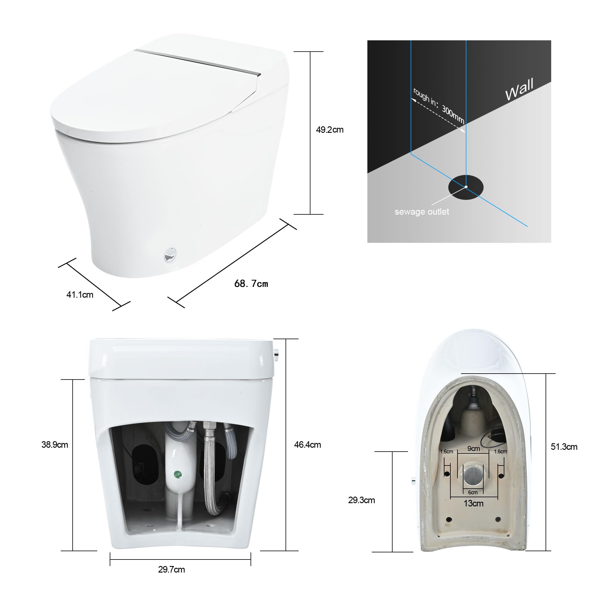 Heated Seat Smart Toilet, without Bidet, Upmarket Compact Dual Flush Toilet, 1/1.28 GPF, Tank less toilet with Adjustable Temp Heated Seat, Foot sensor Flush, White Night Light, Knob Control