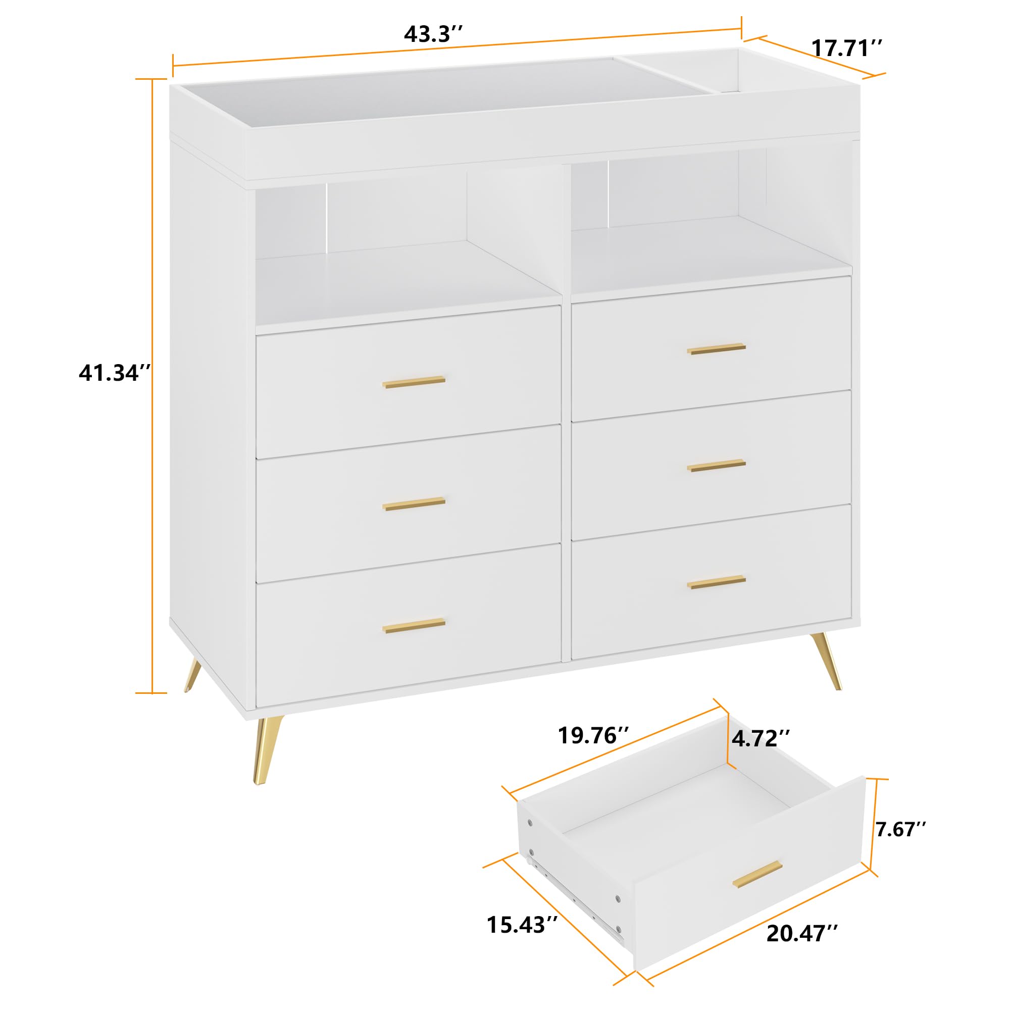 GarveeHome Baby Changing Table Dresser with Drawers, Baby Changing Station with Changing Table Top, Changing Pad, LED Lights & Charging Station, Baby Dresser for Newborns Infants, White